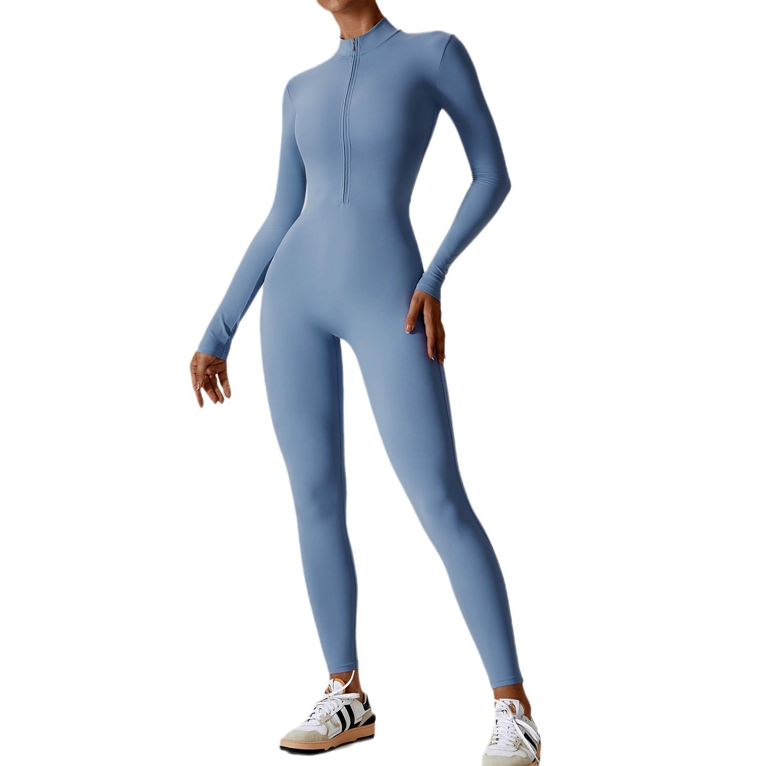 zipper nude long-sleeved yoga jumpsuit high-intensity fitness sports j – FOUREGG