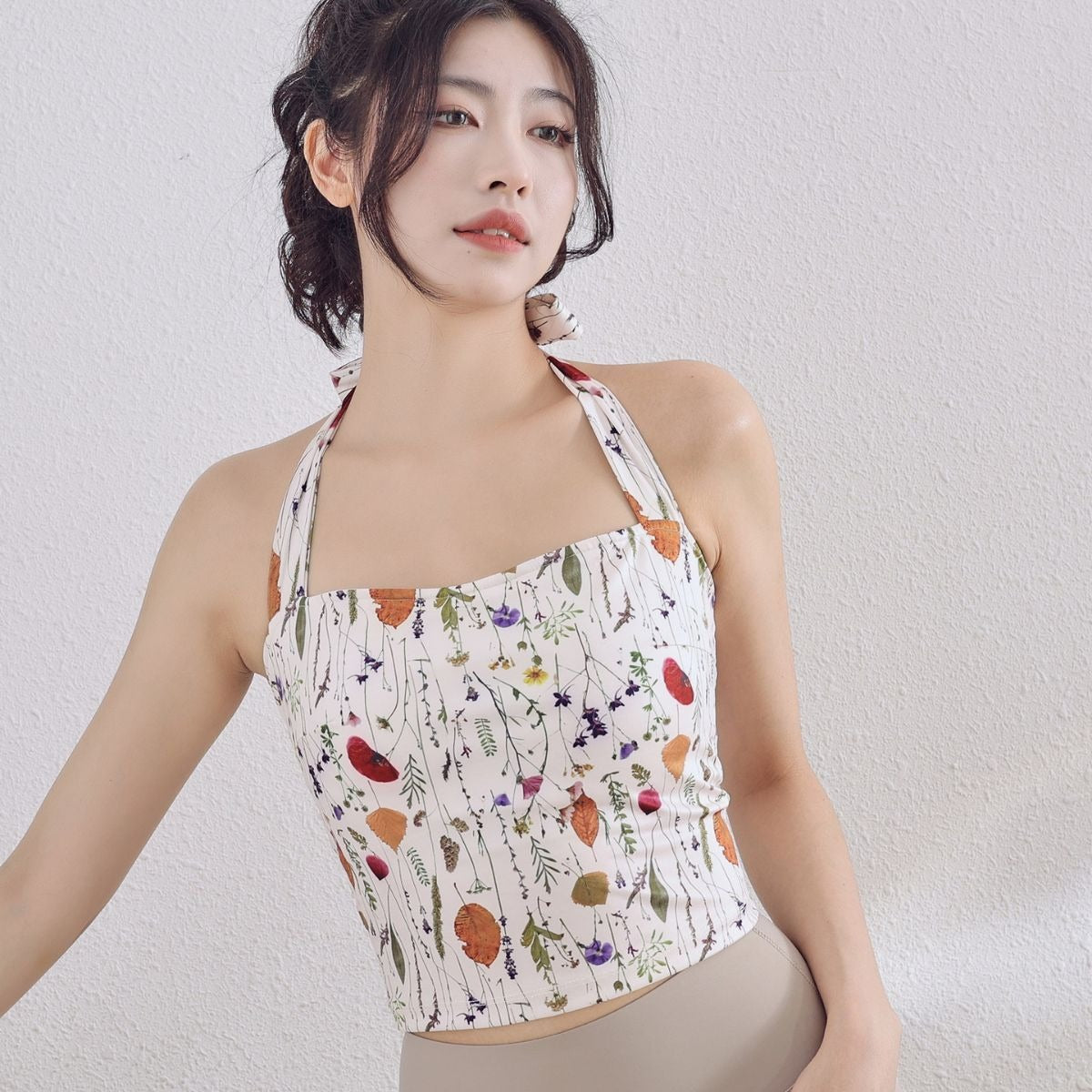 10/20232 Yoga wear Plus size halter bra Strap bow Floral gradient rose ...